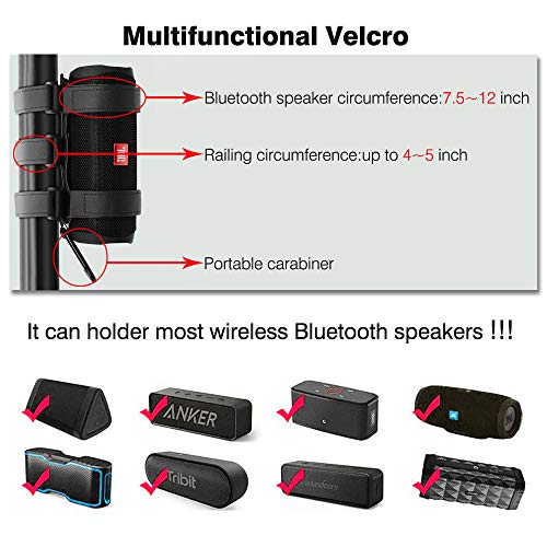 OAONY Portable Speaker Mount for Golf Cart Railing Bike or Boat -Waterproof Outdoor Adjustable Strap for Most Bluetooth Wireless Speakers Attachment Accessory Holder Bar Rail