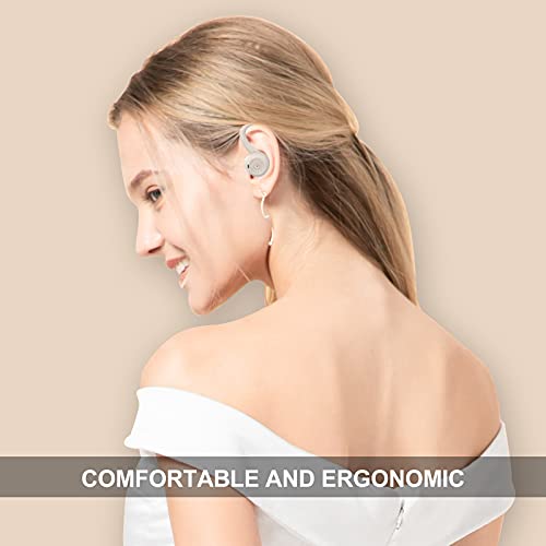 Beige Wireless Earbuds with Earhooks Bluetooth Earbuds with Ear Hook Waterproof Sport Headphones Noise Cancelling Ear Buds with Microphone Long Battery Life Earphones for Running Workout Android iOS