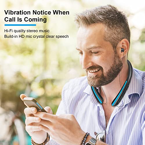 Neckband Bluetooth Headphones, Retractable Earbuds Wireless Headset Sports Noise Cancelling Stereo Earphones with Microphone Compatible with iPhone, Android, Samsung, iPad, PC