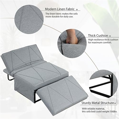 JFUYJK Sofa Bed,4-in-1Folding Ottoman Sofa Bed Sleeper Chair Convertible Chair Into Bed with Adjustable Backrest