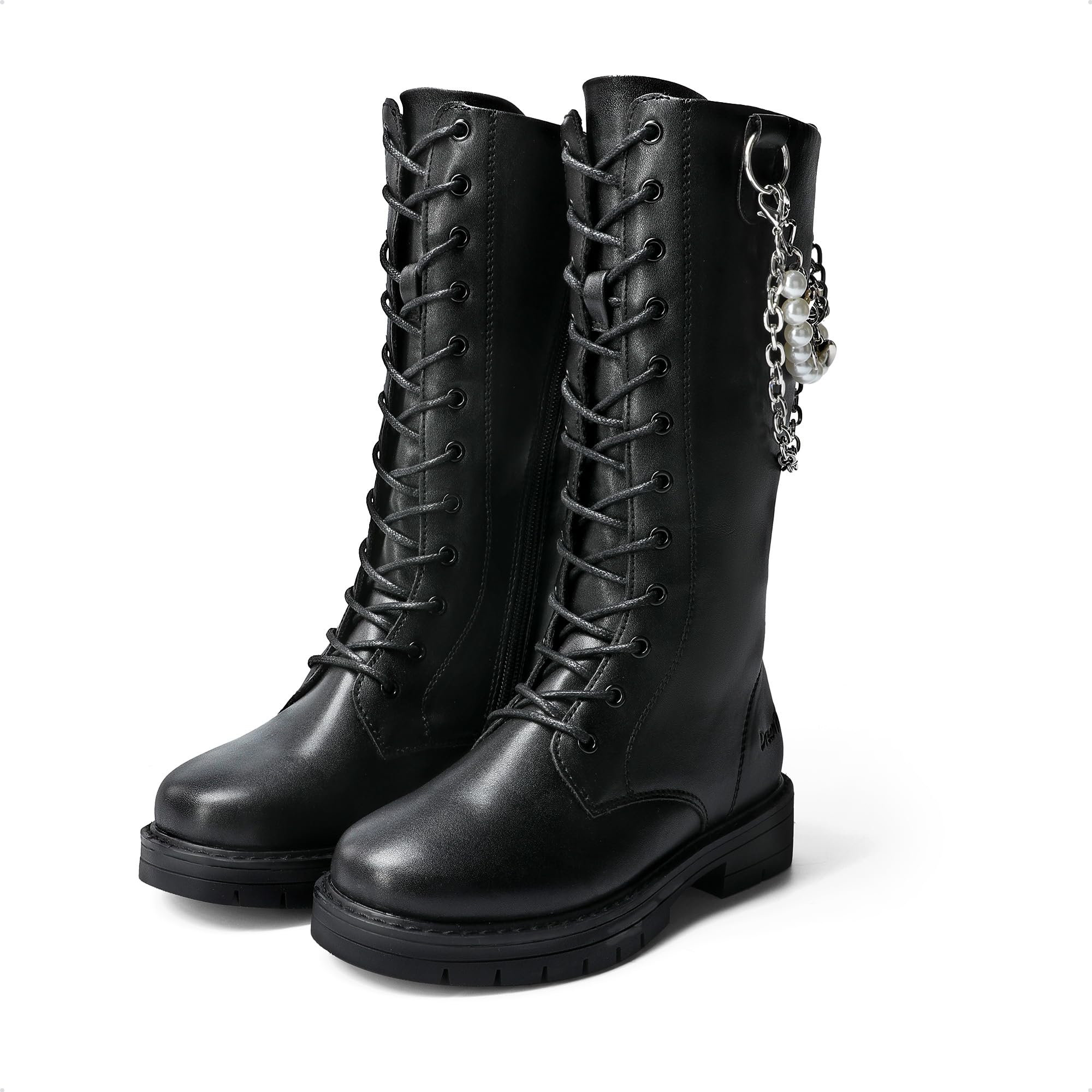 DREAM PAIRS Girls Riding Boots Knee High Side Zipper Mid Calf Shoes SDBO2216K Black-1 Size 5 Big Kid