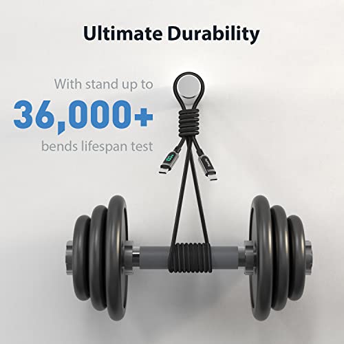 SOOPII 100W 4ft USB C to USB C Cable Fast Charge, Nylon Braided Type-C Cable with LED Display for lPad Air/lPad Pro, MacBook Pro, Samsung Galaxy S21/S10/S9/Plus (Black)