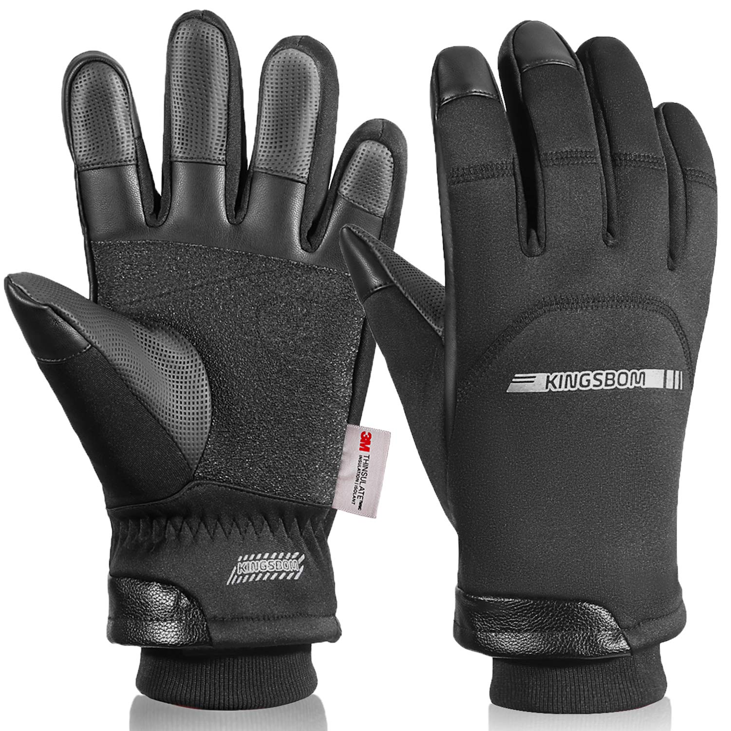KINGSBOM -40℉ Winter Waterproof Thermal Gloves - 3M Thinsulate Windproof Touch Screen Warm Gloves - for Driving,Cycling,Running - for Women and Men - Black (X-Large)