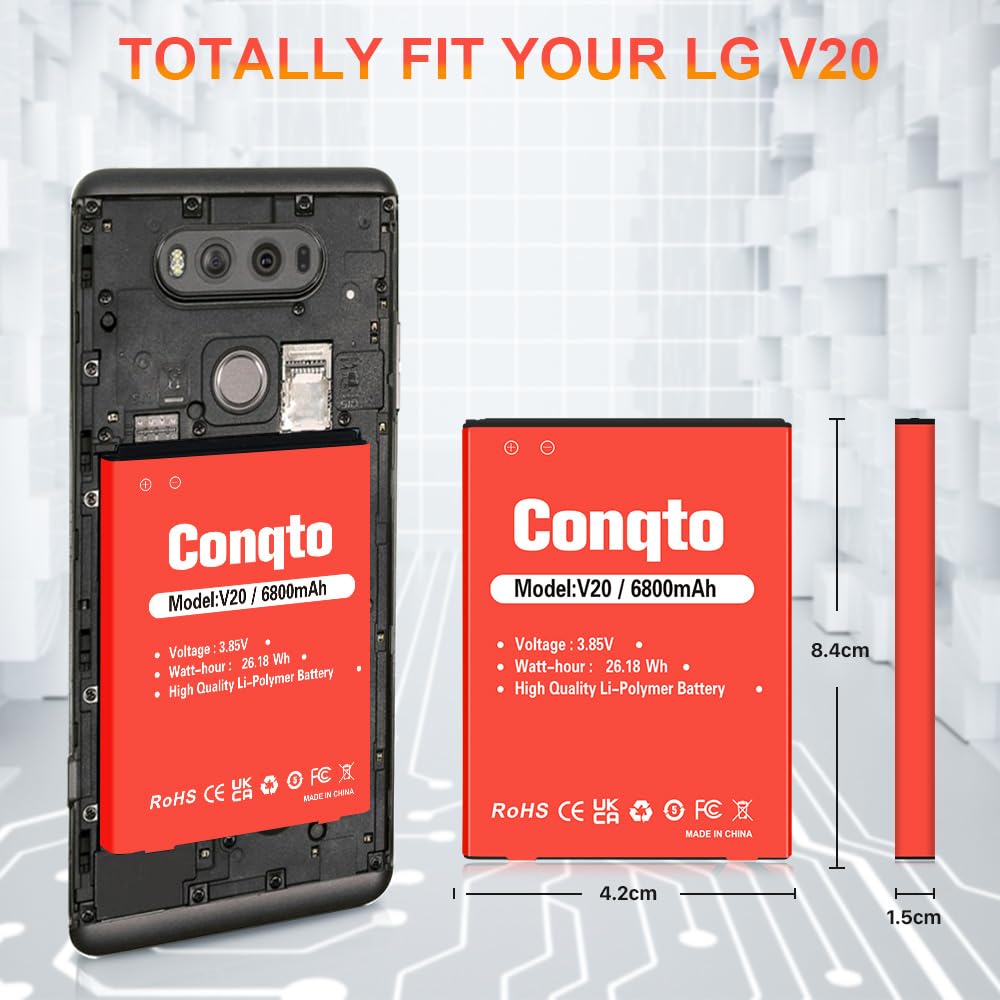 SHENMZ LG V20 Battery,6800mAh (More Than 2X Extra Battery Power) Replacement LG V20 Extended Battery BL-44E1F with Black TPU Case for LG H910 H918 VS995 LS997 Phone | LG V20 Battery Case
