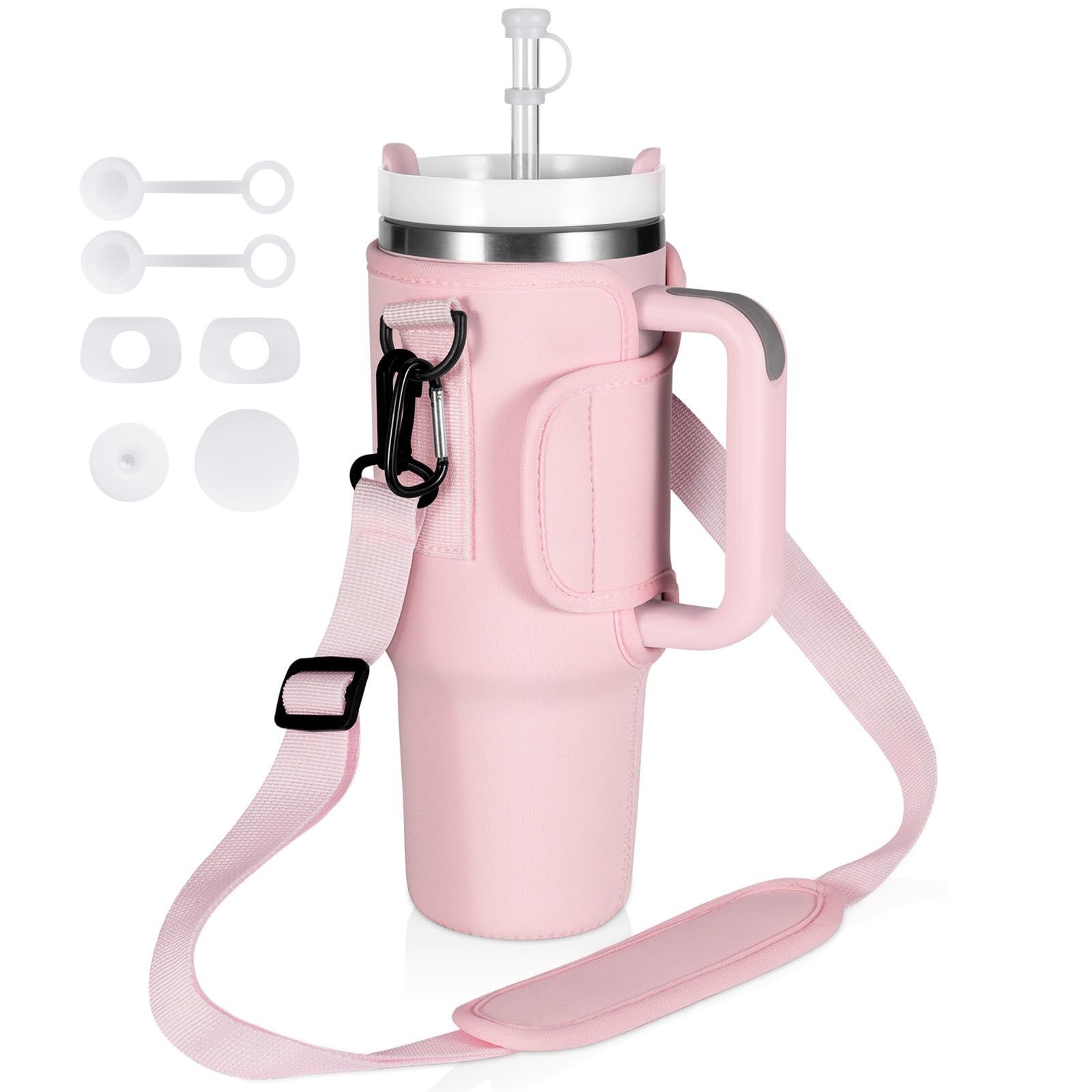 NEECZS Water Bottle Carrier Bag for Stanley 40 oz Tumbler with Handle,Neoprene Water Bottle Holder Pouch with Strap&Spill Stopper for Stanley Cup Accessories,Bottle Sling for Walking Hiking Camping