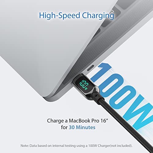 SOOPII 100W 4ft USB C to USB C Cable Fast Charge, Nylon Braided Type-C Cable with LED Display for lPad Air/lPad Pro, MacBook Pro, Samsung Galaxy S21/S10/S9/Plus (Black)