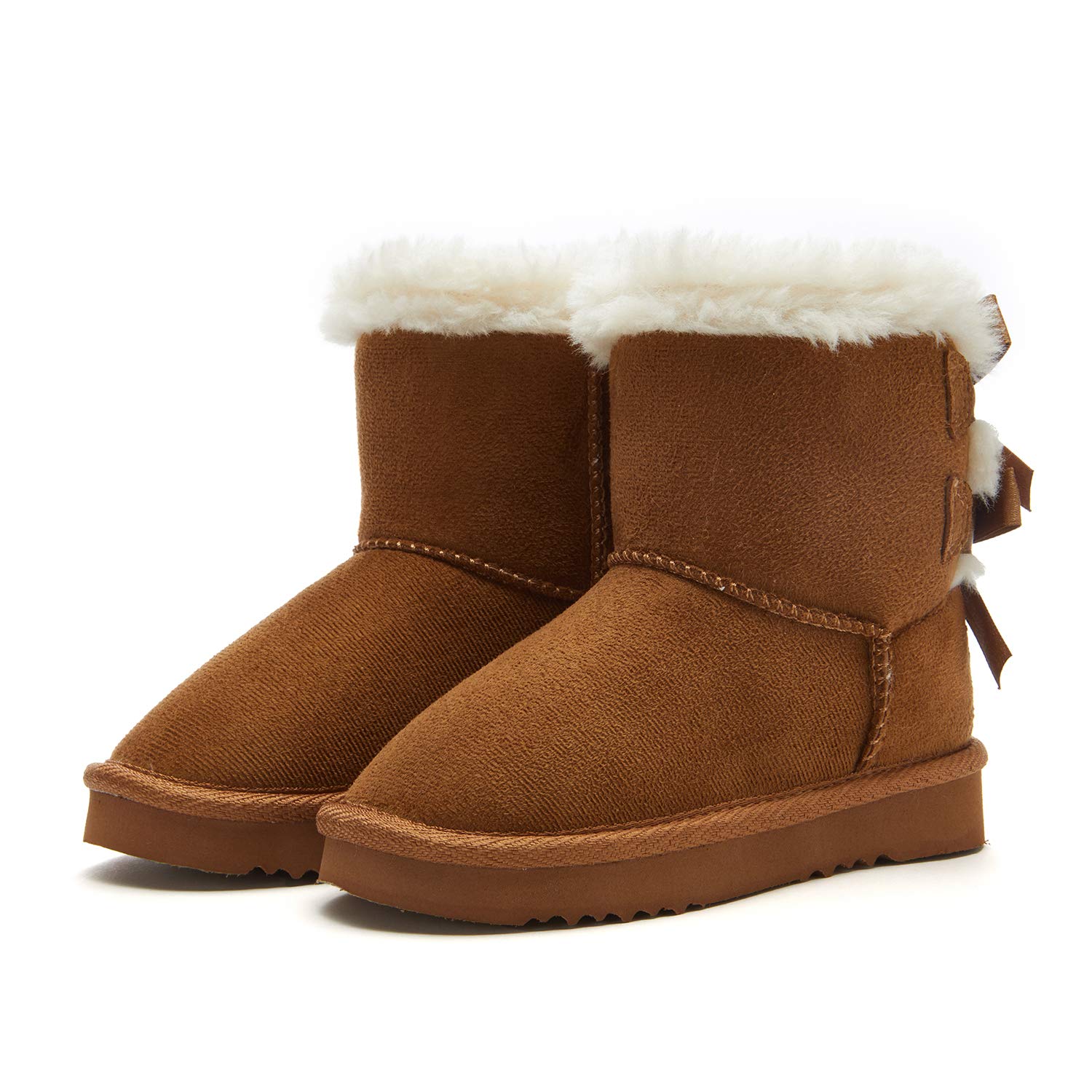 Weestep Girls Toddler Little Kid Warm Fur Winter Ankle Flat Snow Boot(9 Toddler, Bow Brown)