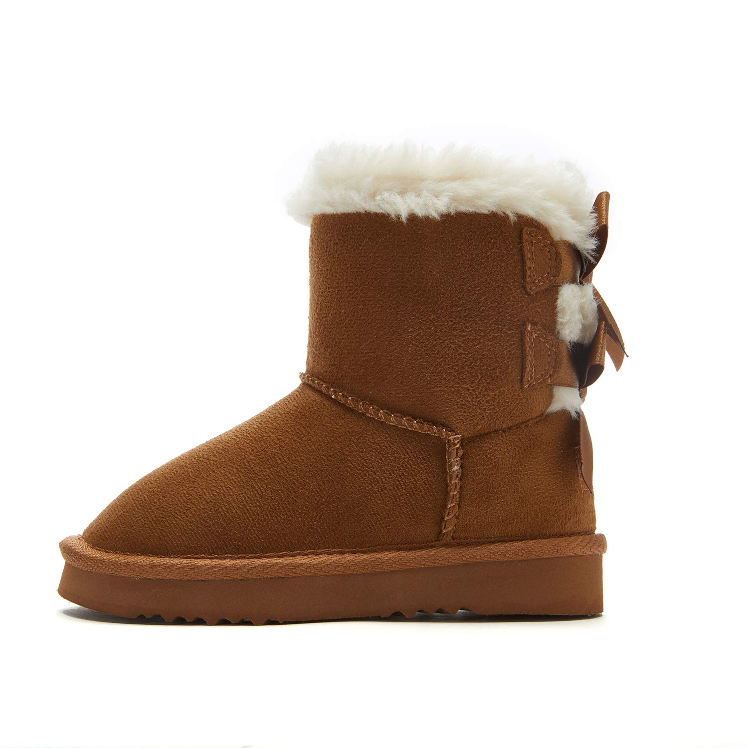Weestep Girls Toddler Little Kid Warm Fur Winter Ankle Flat Snow Boot(9 Toddler, Bow Brown)
