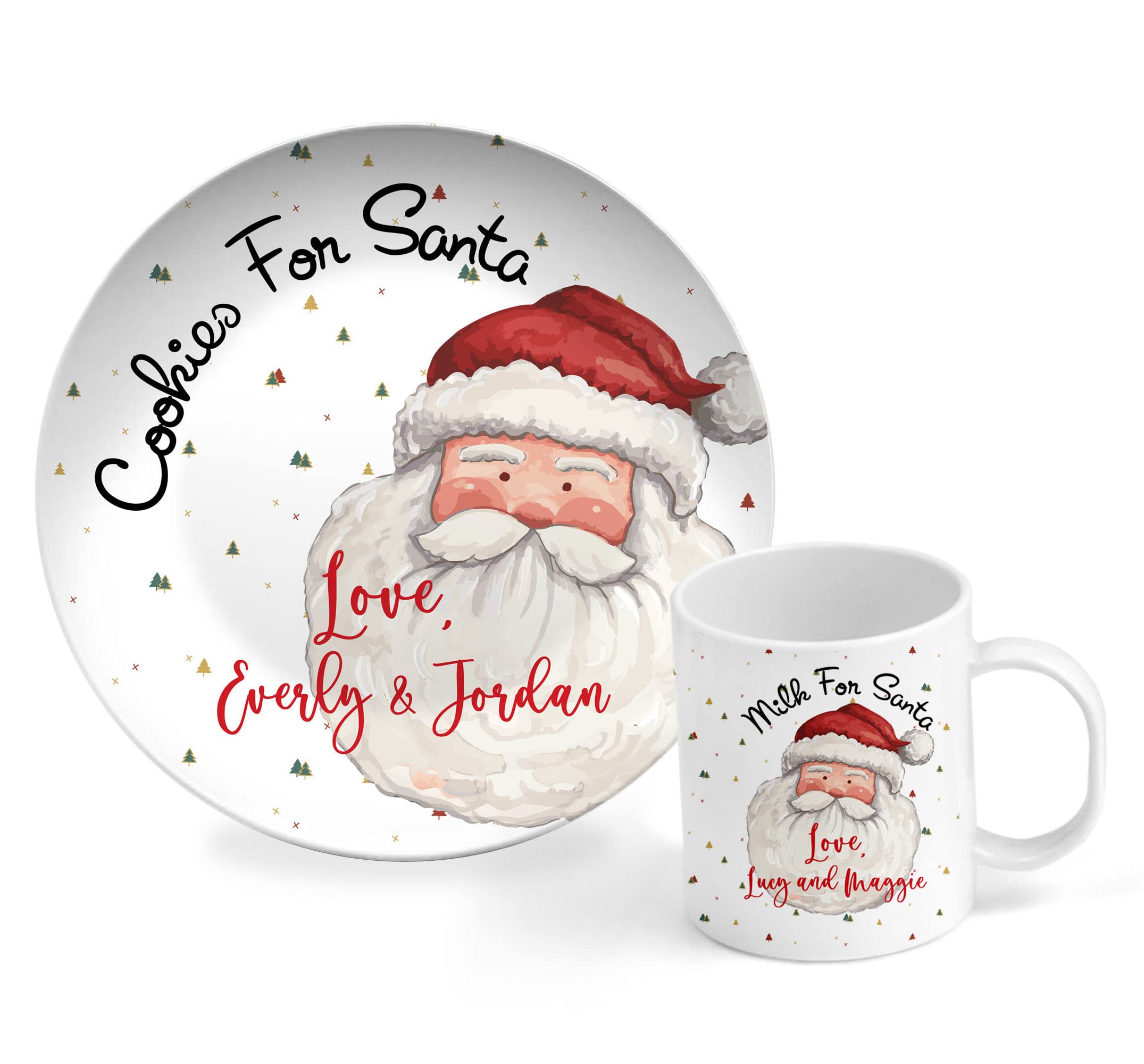 Personalized Christmas Cookies for Santa Plate and Milk Mug