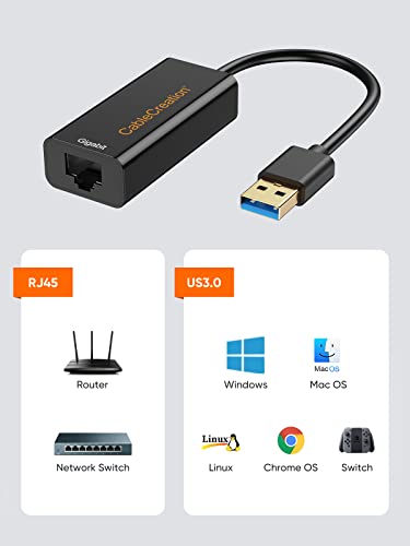 USB to Ethernet Adapter, CableCreation USB 3.0 to 10/100/1000 Gigabit Wired LAN Network Adapter Compatible with Nintendo Switch, Windows, MacBook, macOS, Mac Pro Mini, Surface Pro, Laptop, PC and More