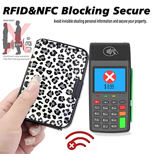 Handlein Credit Card Holder, Mini RFID aluminum wallet credit card holder, Mini Womem or Men Credit Card Wallet. (Snow Leopard)