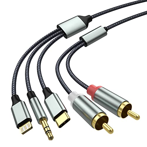 Lightning to RCA Cable Audio Aux Adapter,RCA to 3.5mm Cable,USB C to 2 RCA Audio Cable, (3 in 1 Audio Cable) for Power Amplifier, Car, Home Theater, Speaker and More(Lightning Compatible)