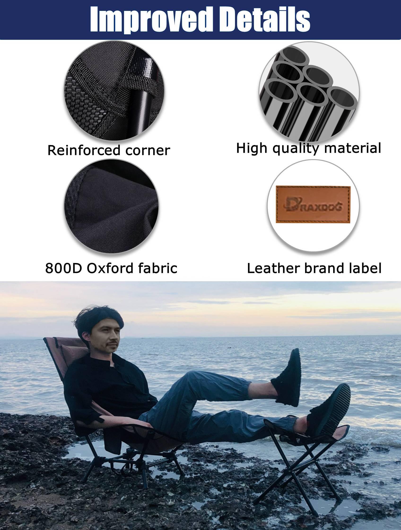 DRAXDOG Oversize Camping Chair, Minimalist Style, Carbon Steel Frame, Black, Large, Adult, Outdoor, 5.5 lbs, 330 lbs Max Weight, Foldable, Easy Setup, Practical, Comfortable, Versatile Uses