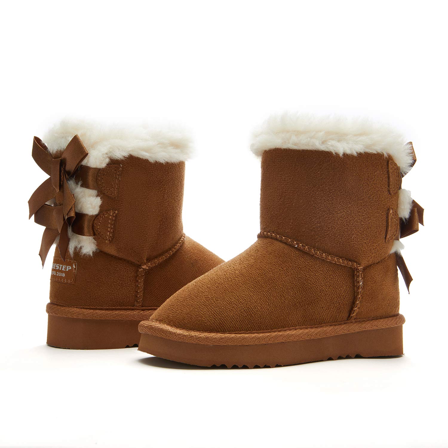 Weestep Girls Toddler Little Kid Warm Fur Winter Ankle Flat Snow Boot(9 Toddler, Bow Brown)