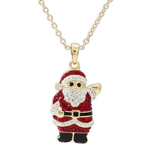 CRYSTALOGY Women's Jewelry Yellow Plated Brass Crystal Christmas Santa Fashion Pendant Necklace, 18"