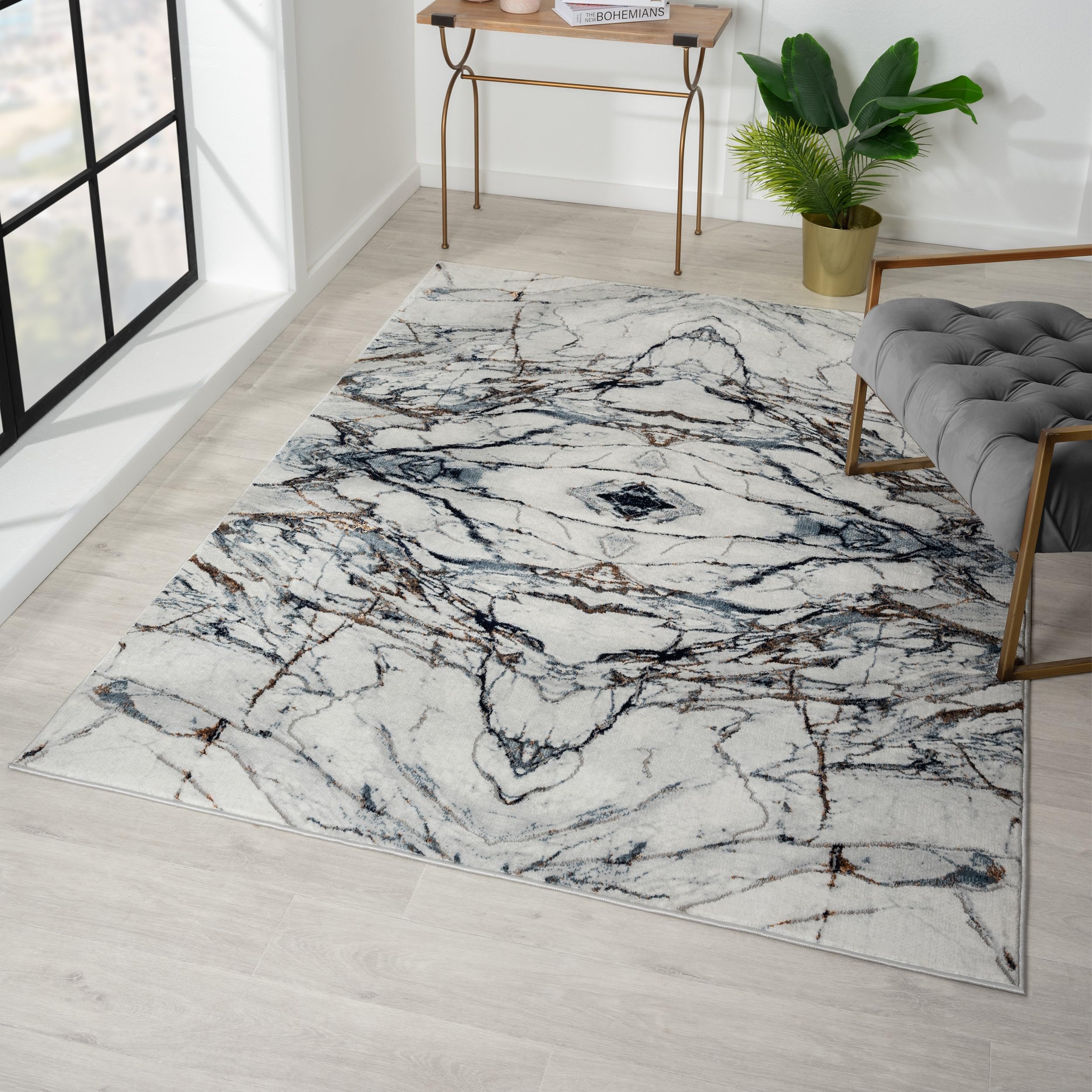 LUXE WEAVERS Marble Effect Abstract Blue 6x9 Area Rug