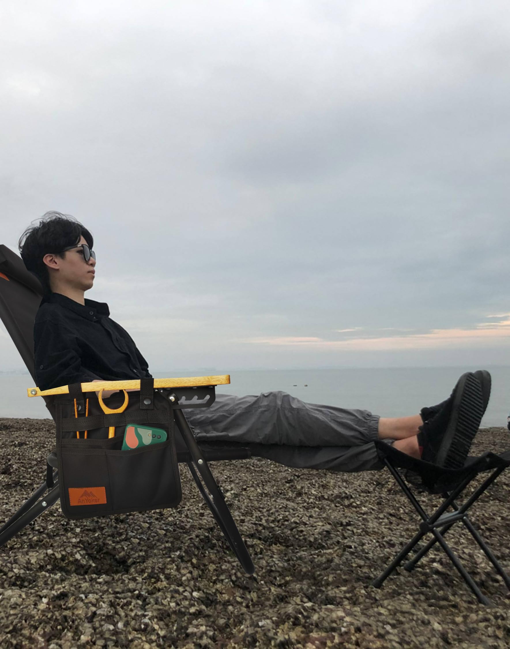 AnYoker Beach Chair, 4 Adjust Position Compact Backpacking Chair, Portable Folding Chair, Camping Chair with Side Pocket, Headrest,Cup Holder,Shoulder Strap, Lightweight Hiking SDTJY(Mouse)