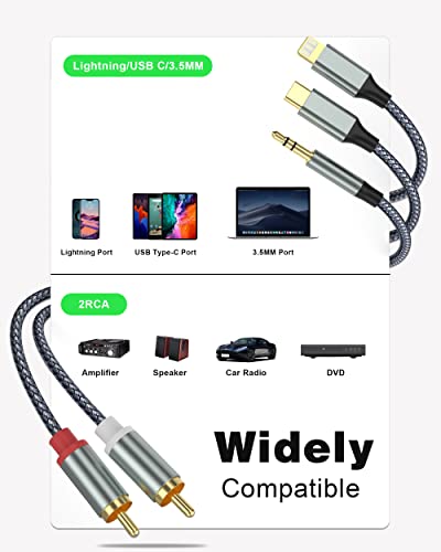 Lightning to RCA Cable Audio Aux Adapter,RCA to 3.5mm Cable,USB C to 2 RCA Audio Cable, (3 in 1 Audio Cable) for Power Amplifier, Car, Home Theater, Speaker and More(Lightning Compatible)