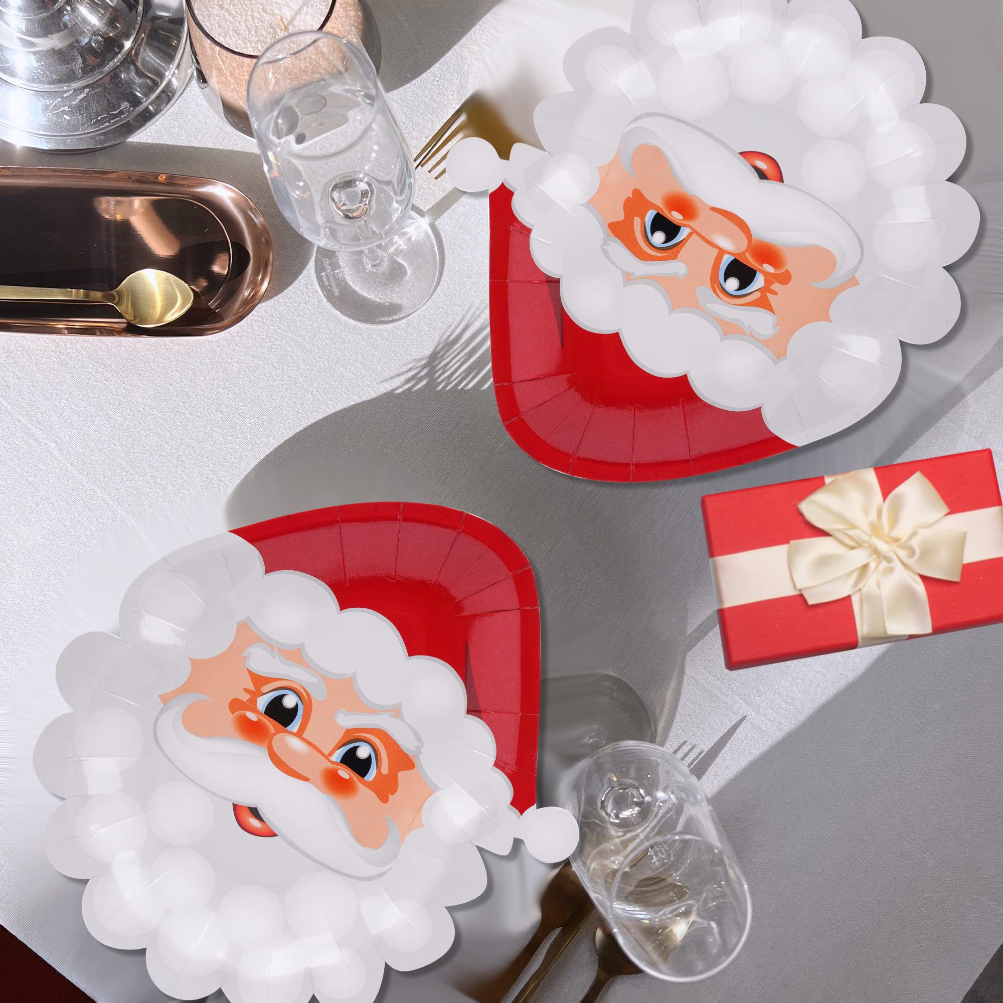 WBCBEC 24 Pieces Santa Christmas Themed Paper Plates Disposable Christmas Party Paper Plates Dinnerware Plates for Christmas Party Winter Season Dishware Holiday Baking Cookie Plate, 8.4 x 7.0 Inches