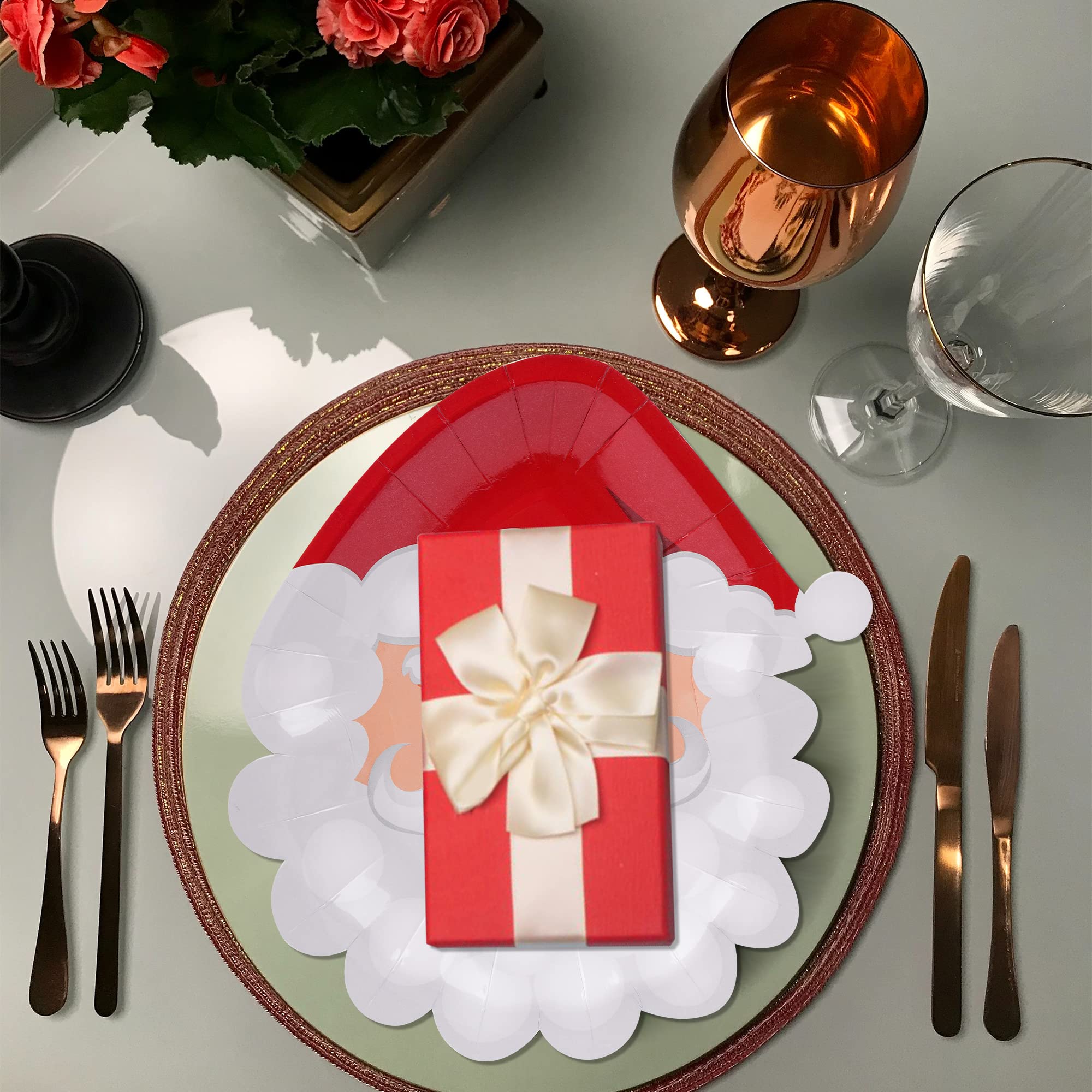 WBCBEC 24 Pieces Santa Christmas Themed Paper Plates Disposable Christmas Party Paper Plates Dinnerware Plates for Christmas Party Winter Season Dishware Holiday Baking Cookie Plate, 8.4 x 7.0 Inches