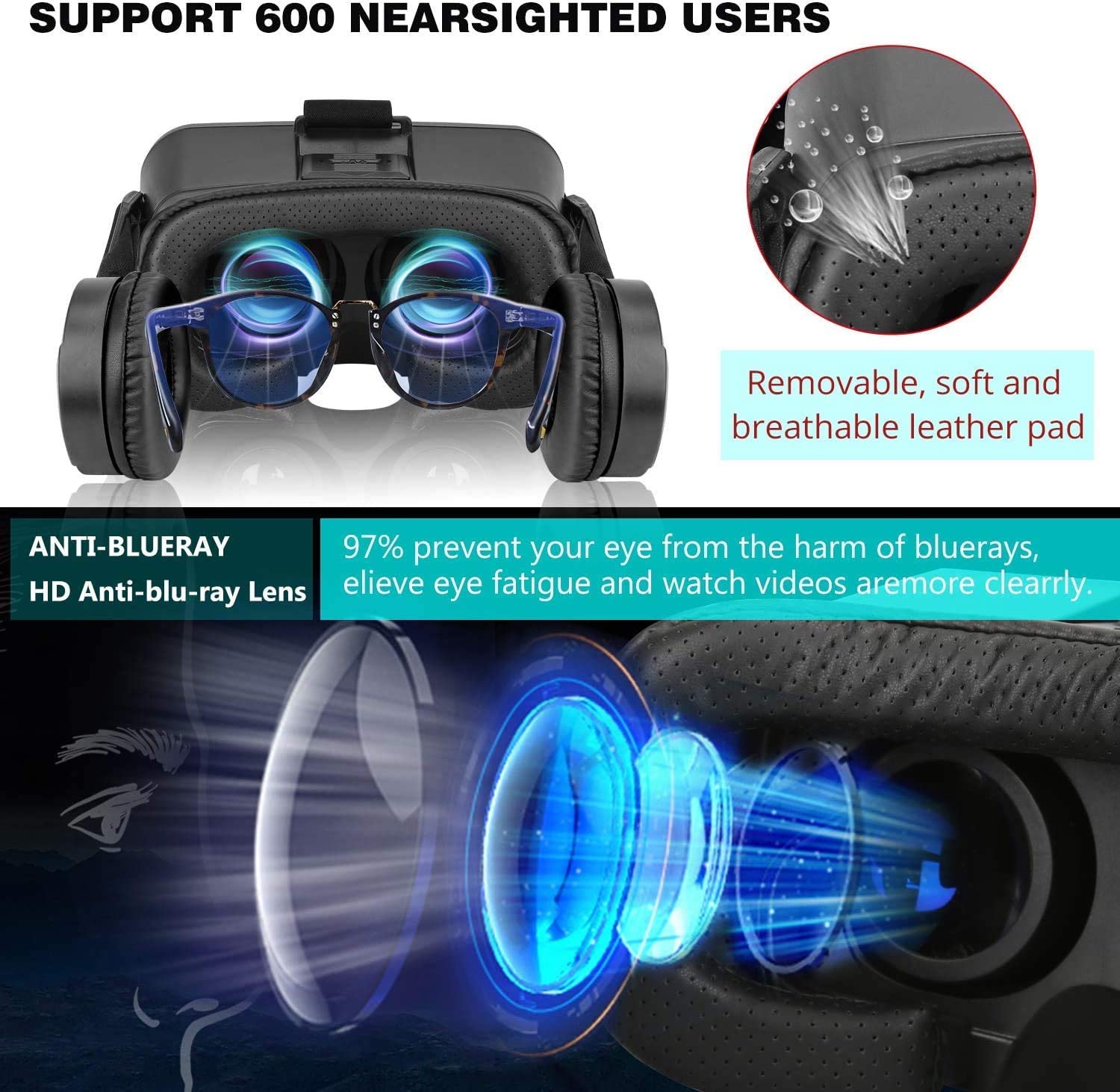 VR Headsets, Virtual Reality Headsets, Vr Headsets Compatible with iPhone & Android Phone(4.7"-6.53"),New Goggles Comfortable Adjustable with Case -Gift for Kids and Adults