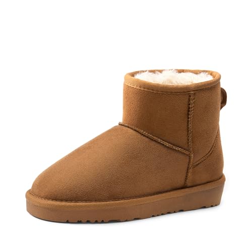 DREAM PAIRS Girls Boys Boots Kids Winter Ankle Faux Fur Lined Snow Shoes FuzzyClassic Kid's Low Boot for Toddler/Little Kid/Big Kid,Size 6 Big Kid,Camel,KSB214-1