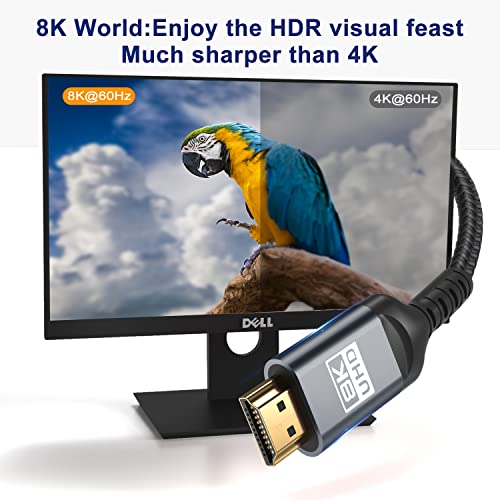 ALLEASA 8K HDMI Cable, Ultra 48Gbps High Speed 12 FT HDMI Cable, 12 Foot hdmi Cable -4K@120Hz 8K@120Hz, eARC, HDR10, DTS:X, HDCP 2.2 & 2.3, Compatible with PS4/5,Blu-ray, Monitor,PC(Grey,2 Pack)
