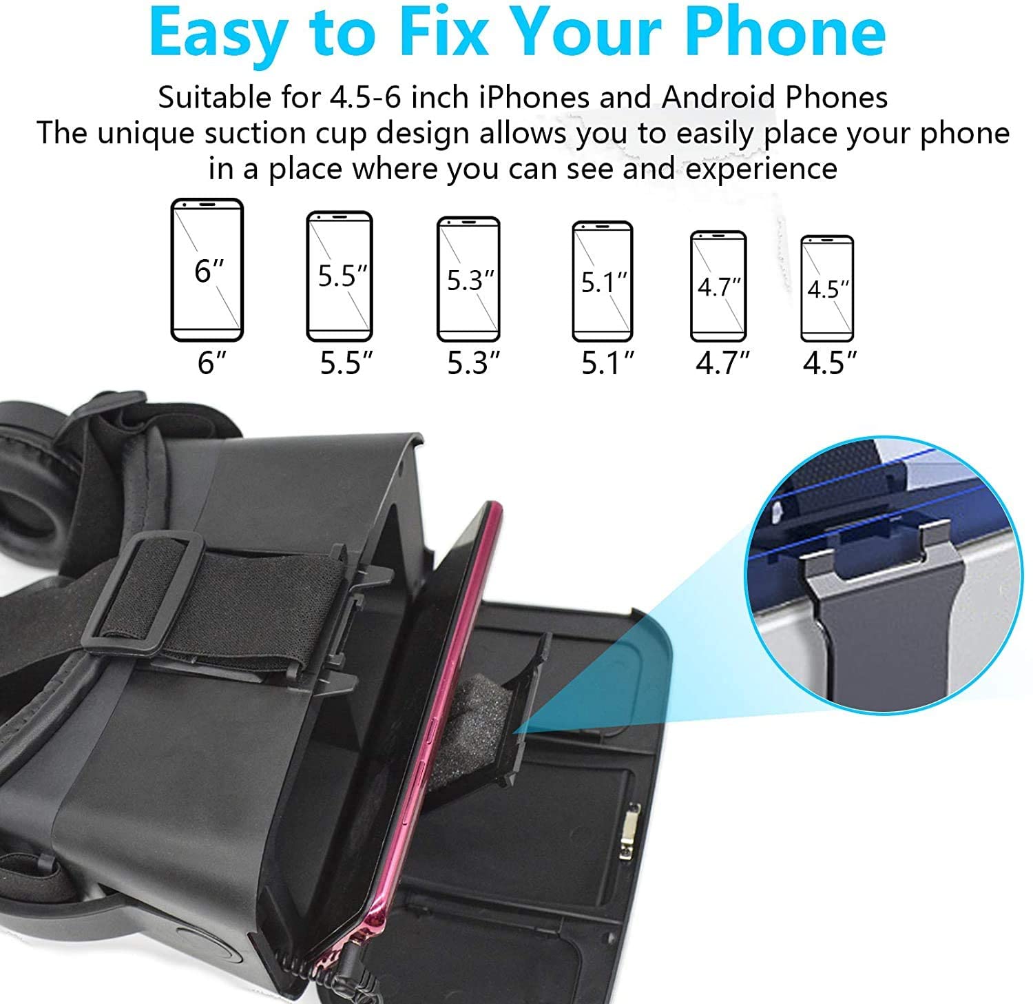 VR Headsets, Virtual Reality Headsets, Vr Headsets Compatible with iPhone & Android Phone(4.7"-6.53"),New Goggles Comfortable Adjustable with Case -Gift for Kids and Adults