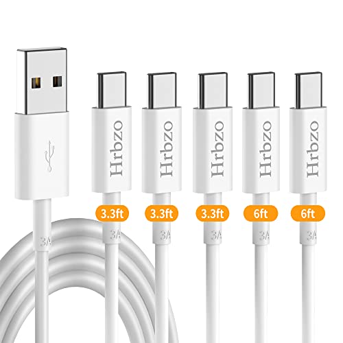 USB C Cable (5Pack 3.3+3.3+3.3+6+6ft), Type C Cable Fast Charging Cable USB-C Charging Cord Compatible with Samsung Galaxy S10 S9 S8, Power Bank, and Other Type c Devices-White