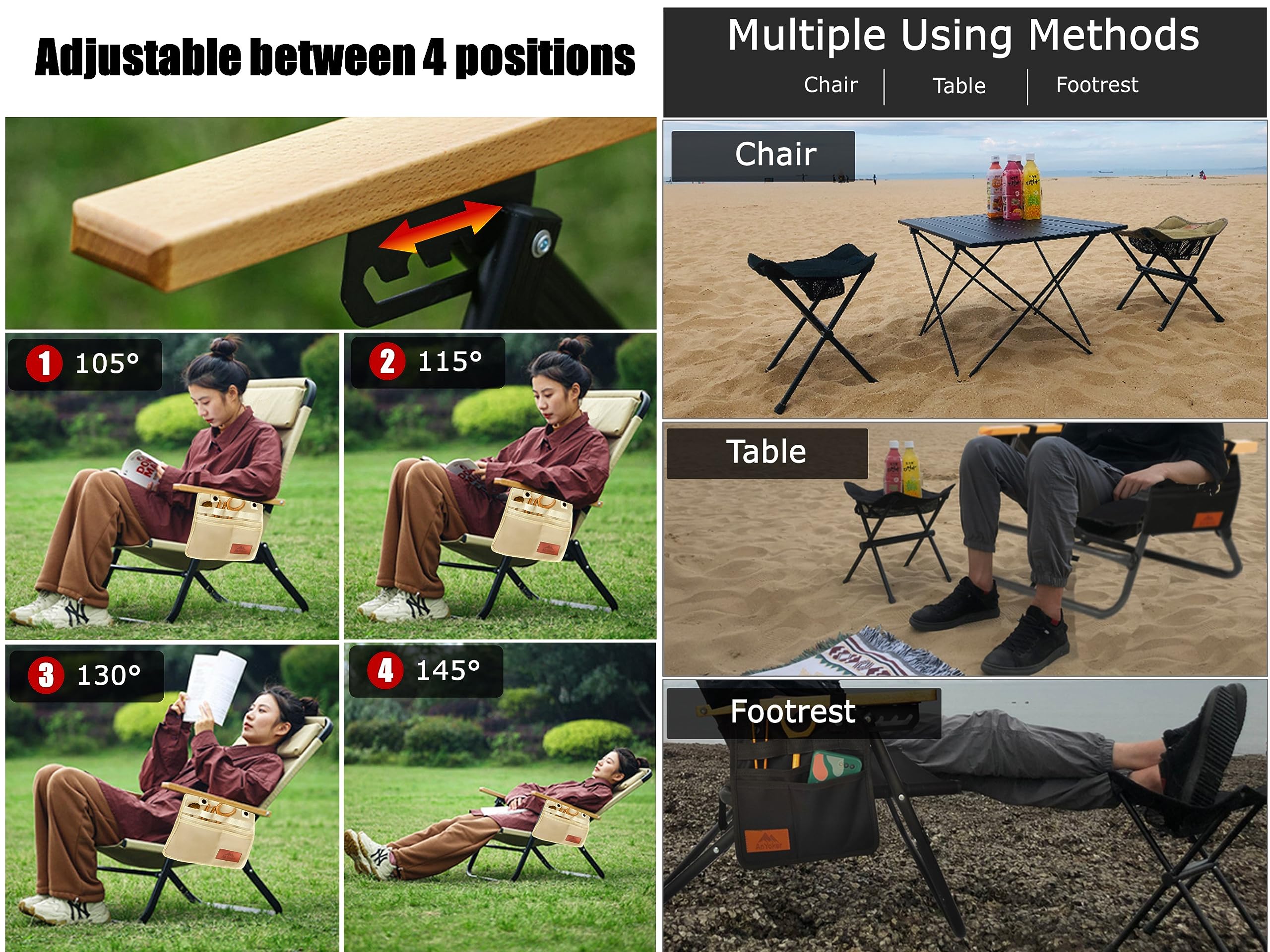 AnYoker Beach Chair, 4 Adjust Position Compact Backpacking Chair, Portable Folding Chair, Camping Chair with Side Pocket, Headrest,Cup Holder,Shoulder Strap, Lightweight Hiking SDTJY(Mouse)