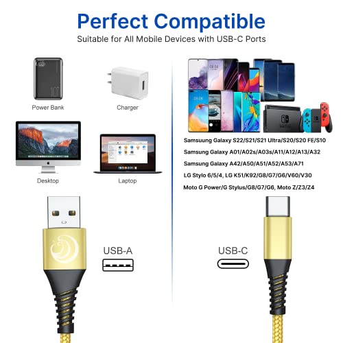USB C Cable 10FT 3Pack Fast Charging Nylon Braided Long Type C Charger Cable Compatible with Samsung Galaxy S23 S22 S21 S10 S9 S8 A02s A03s A11 A12 A13 A20 A21 A32 A42 A53 Z Fold 4, Tablet, LG, Moto