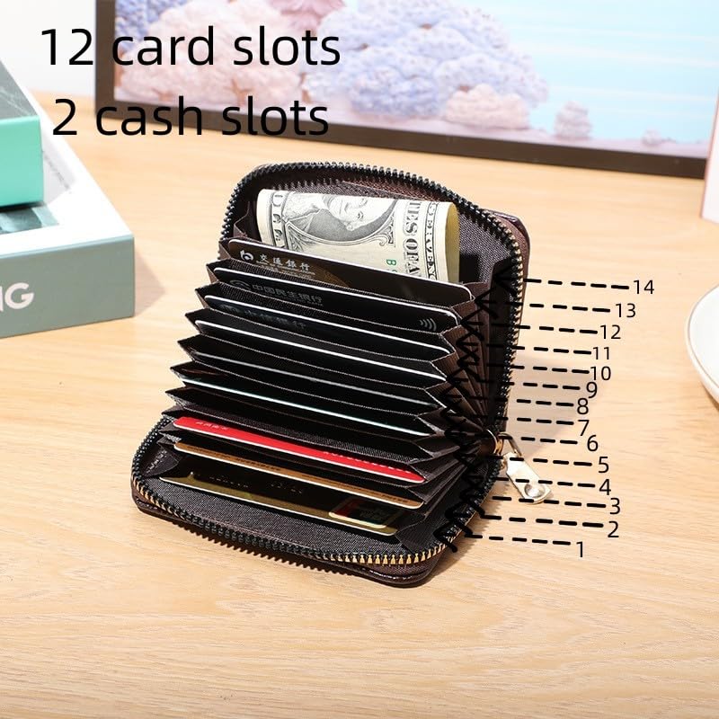 PEIQICHU Red Credit Card Holder 14 Slots Soft PU Leather Card Case Card Protector Metal Zipper With Keychain Men & Women RFID Blocking Small Wallet for ID Card Credit Cards