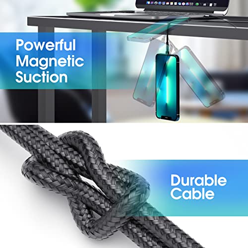 Magnetic Charging Cable [5-Pack,3/3/6/10/10FT] 3 in 1 Magnetic Phone Charger 360°&180° Rotating Magnetic Charger Cable with LED Light Nylon Braided Cord for Micro-USB, USB C and i-Product Device-Black
