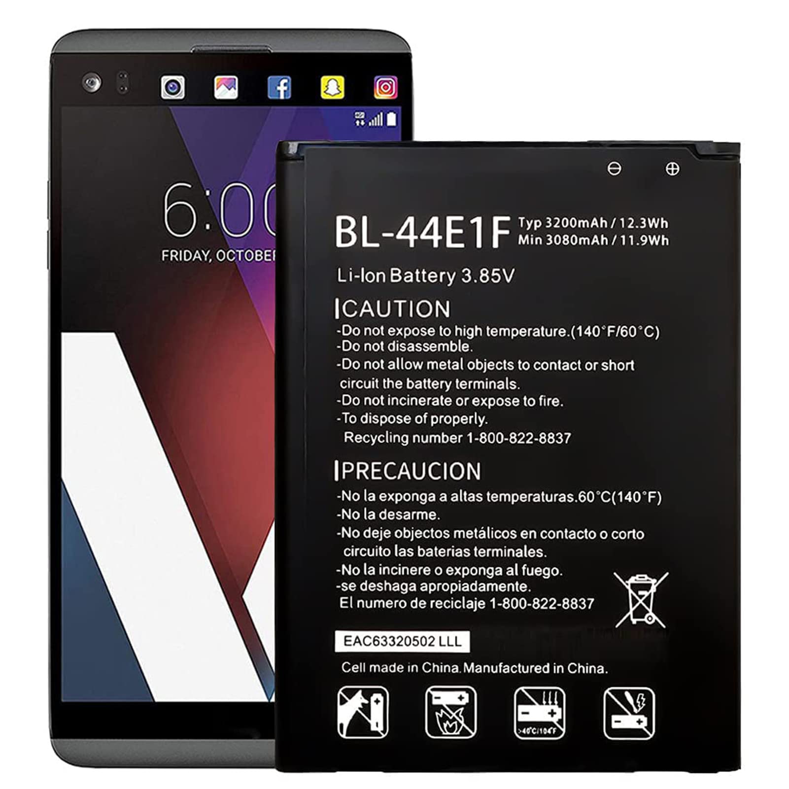 DDONG for Sprint LG V20 LS997 Replacement Battery BL-44E1F