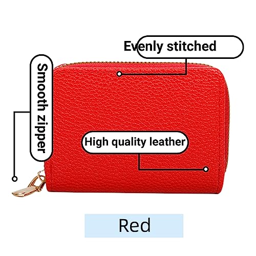 PEIQICHU Red Credit Card Holder 14 Slots Soft PU Leather Card Case Card Protector Metal Zipper With Keychain Men & Women RFID Blocking Small Wallet for ID Card Credit Cards