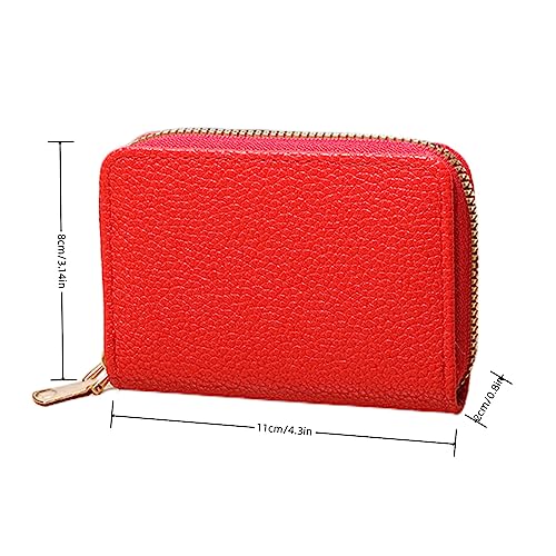PEIQICHU Red Credit Card Holder 14 Slots Soft PU Leather Card Case Card Protector Metal Zipper With Keychain Men & Women RFID Blocking Small Wallet for ID Card Credit Cards