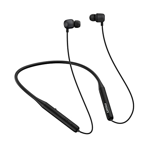 PISEN Bluetooth Headphones, Wireless Earbuds with Microphone Noise Cancelling, IPX5 Waterproof Neckband Bluetooth Headphones for Gym Sports Workout 120H Standby, Black