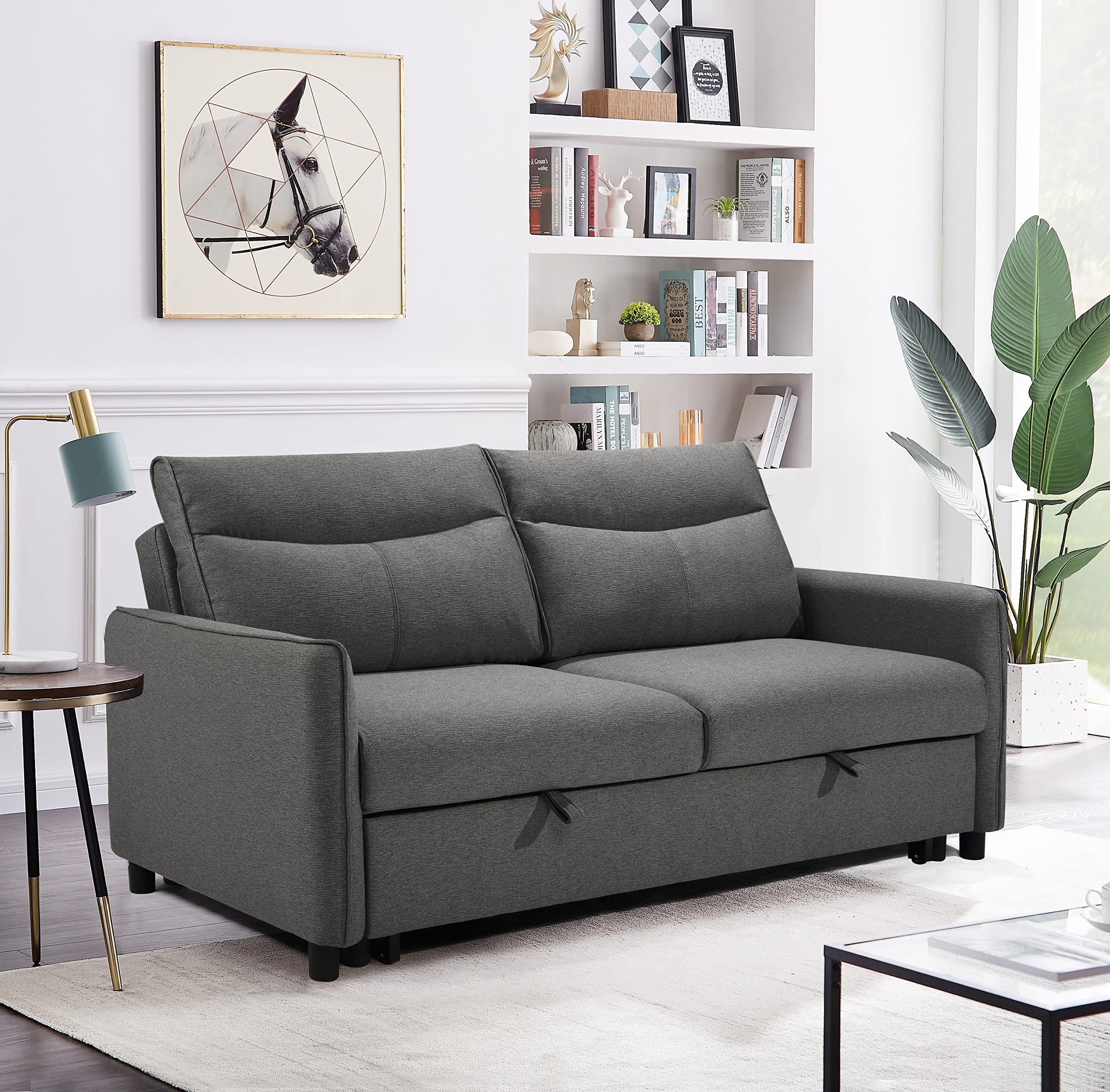 Verfur Sofa 3 in 1 Convertible Sleeper Loveseat Sofabed, Futon Couch with Pullout Bed, 2 Seater Small Love Seat Lounge with Reclining Backrest, Living Room Furniture for Home Office, Grey Queen Size