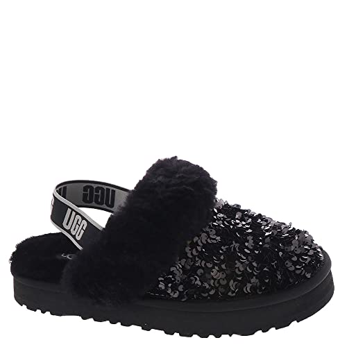 UGG Unisex-Child Funkette Chunky Sequin Slipper, Black, 6 Big Kid
