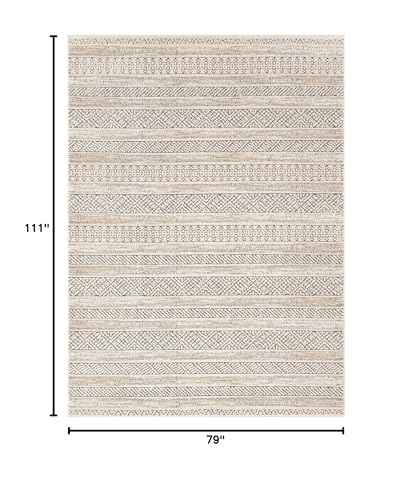 Well Woven Francesca Beige Tribal Geometric Distressed High-Lo Pile Area Rug (6'7" x 9'3")