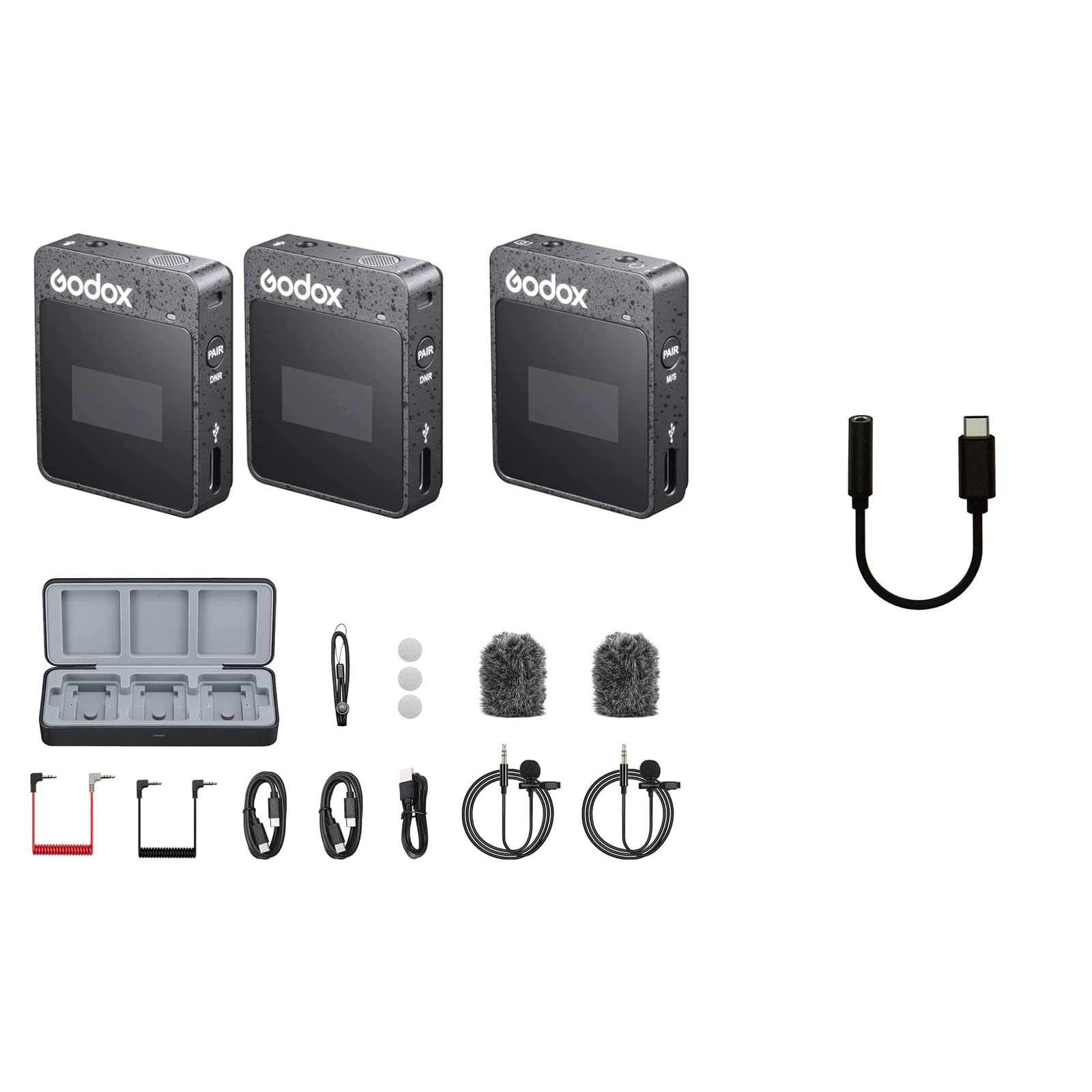 GODOX MoveLink II M2 Wireless Lavalier Microphone System with GAC-IC5 3.5mm to USB Type-C Adapter Cable