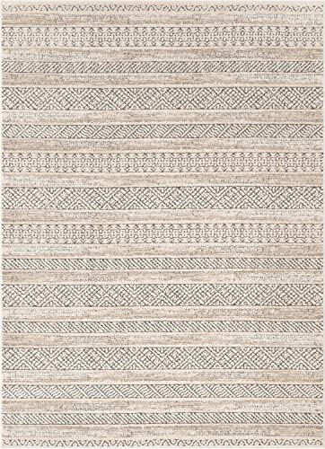 Well Woven Francesca Beige Tribal Geometric Distressed High-Lo Pile Area Rug (6'7" x 9'3")