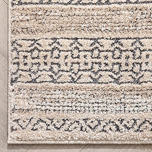 Well Woven Francesca Beige Tribal Geometric Distressed High-Lo Pile Area Rug (6'7" x 9'3")