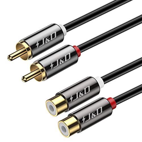 J&D 2 RCA Extension Cable, RCA Cable, Gold Plated Copper Shell Heavy Duty 2 RCA Male to Female Stereo Audio Extension Cable, 3 Feet