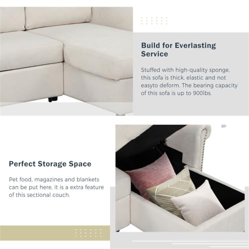 Angola AFLHYJK Sleeper Sofa Bed Convertible Sectional Couch, 3-Seater L-Shape Corner Couch with Storage Chaise