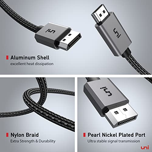 uni DisplayPort to HDMI 4K Cable 6.6FT, High Speed(1440P@60Hz 1080P@120Hz) Unidirectional DP to HDMI Cable Cord [Aluminum Shell, Nylon Braid] Compatible with HP, DELL, GPU, AMD, NVIDIA etc.