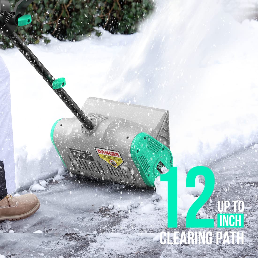Litheli Cordless Snow Shovel, 20V 12-Inch Battery Powered Snow Thrower, Battery Snow Blower with Auxiliary Handle, with 2 Pack 4.0Ah Battery