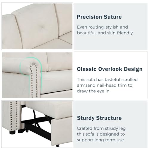 Angola AFLHYJK Sleeper Sofa Bed Convertible Sectional Couch, 3-Seater L-Shape Corner Couch with Storage Chaise