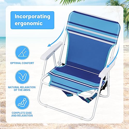 Beach Chairs for Adults 2 Pack, Lightweight Backpack Beach Chair with Shoulder Straps, Low Beach Chair Support 265lbs, Folding Beach Chair for Beach, Camping, Hiking, Picnic, Blue