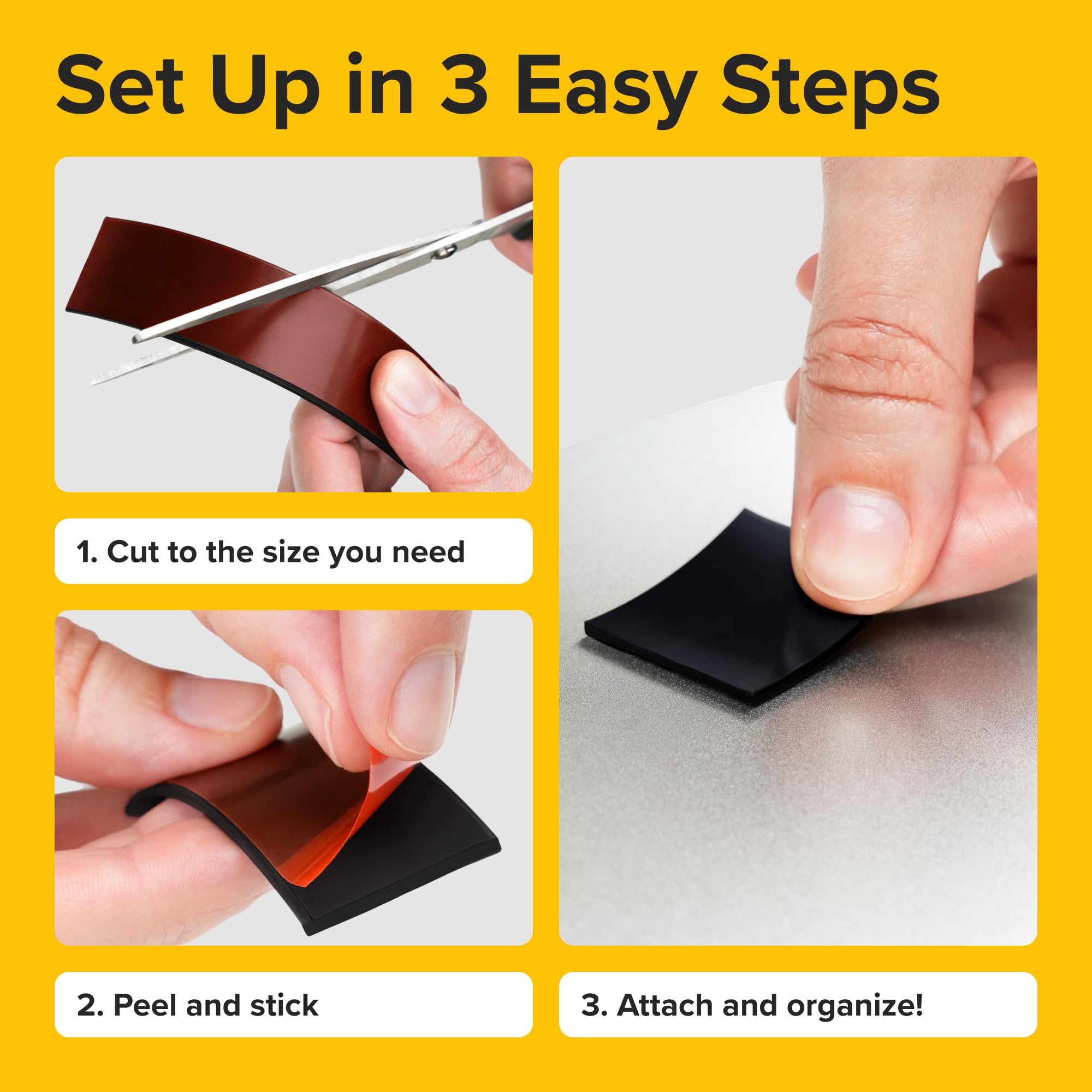Flexible Magnetic Tape - 1 Inch x 10 Feet Magnetic Strip with Strong Self Adhesive - Ideal Magnetic Roll for Craft and DIY Projects - Sticky Magnets for Fridge and Dry Erase Board